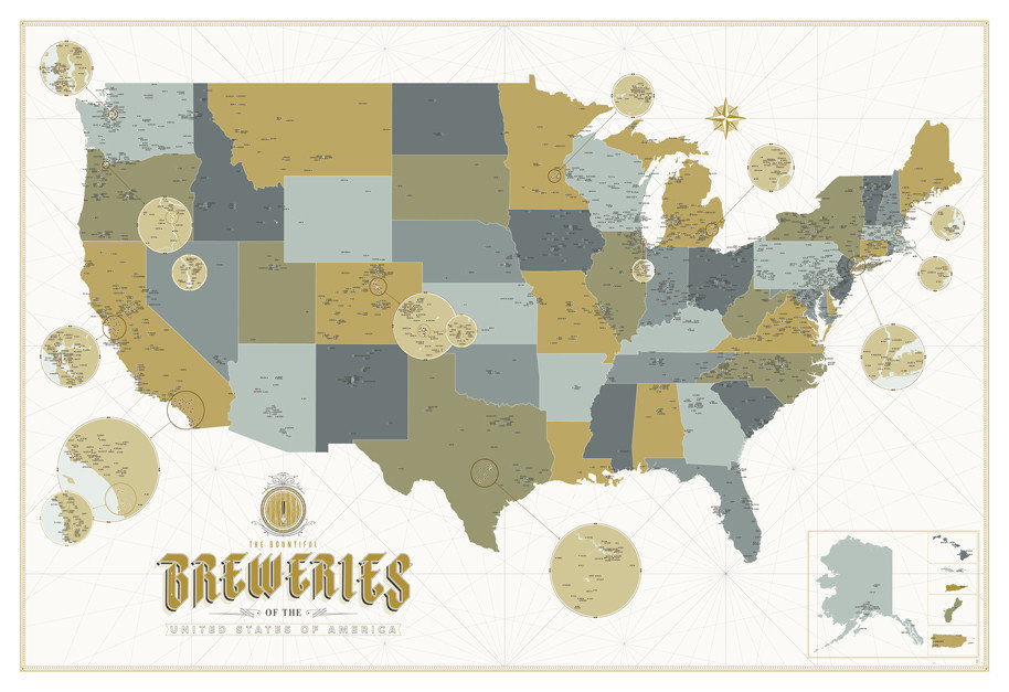 Cover your wall with this beautiful map of America's breweries by Pop ...