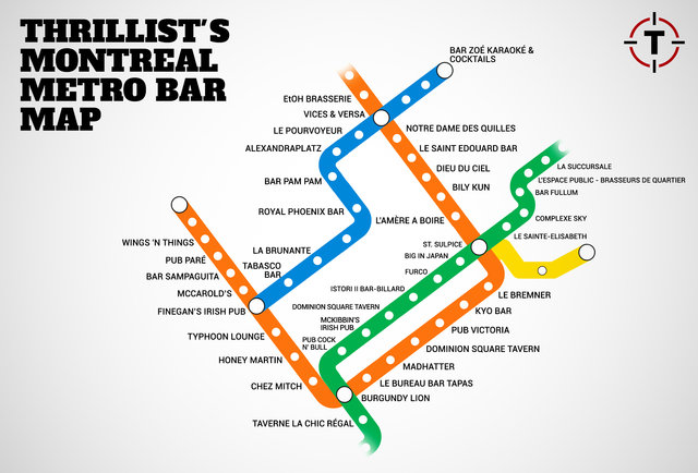 Montreal's first map of bars near the metro - Montreal Metro Bar Map