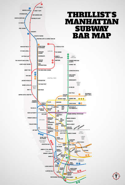 NYC Subway Map With Bars For Every Stop - Thrillist