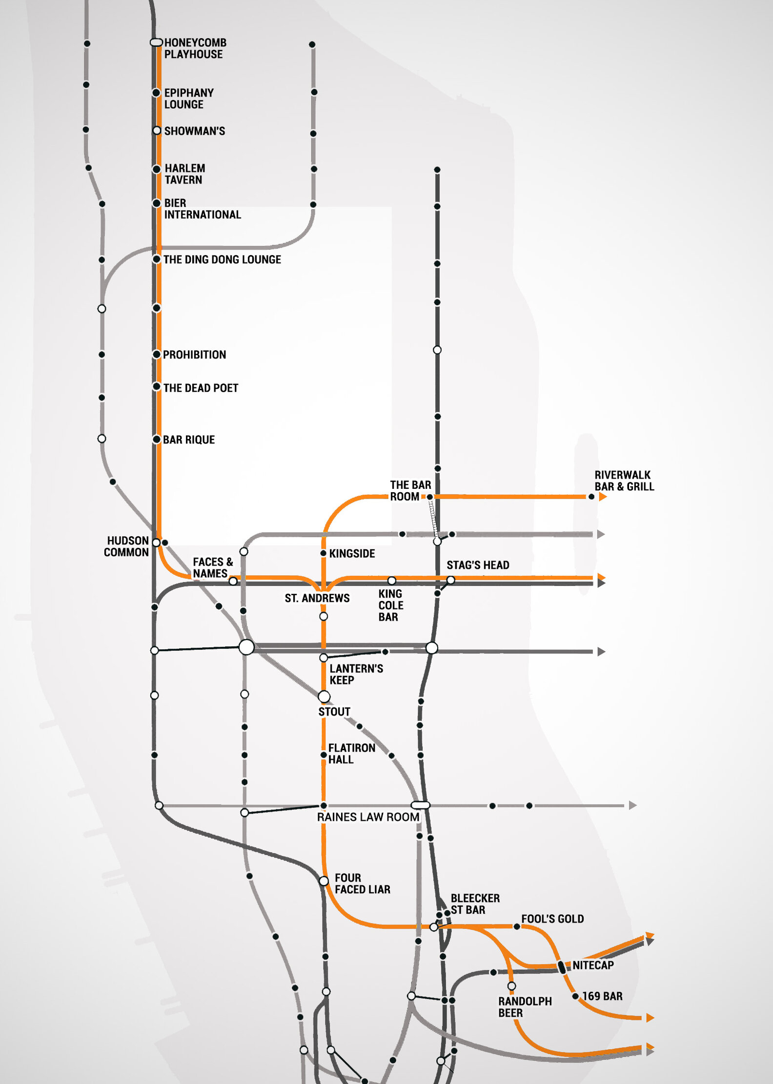 NYC Subway Map With Bars For Every Stop - Thrillist