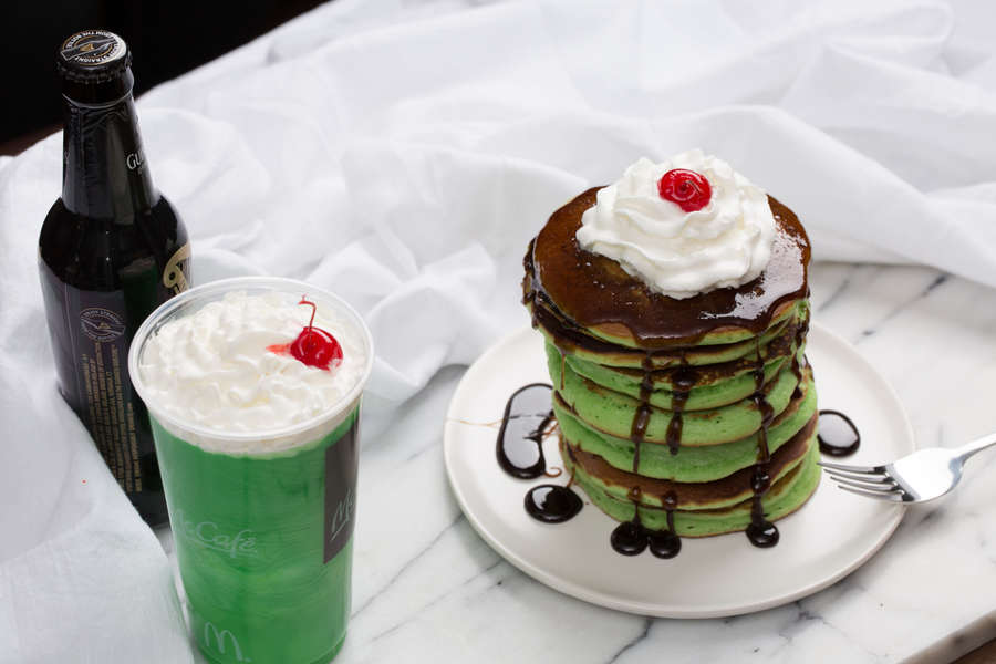 Shamrock Shake Pancakes with Guinness Syrup - Thrillist Recipes