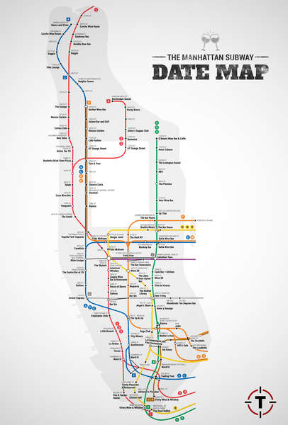 Manhattan Subway Date Map - Date Ideas Bars Restaurants - Thrillist