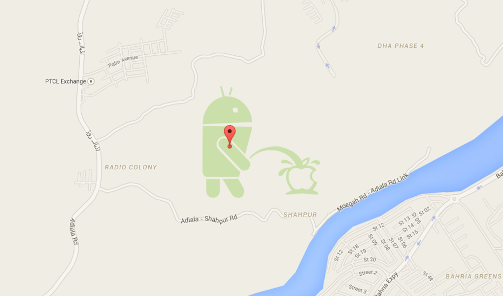 Android Robot Peeing On Apple In Google Maps - Thrillist