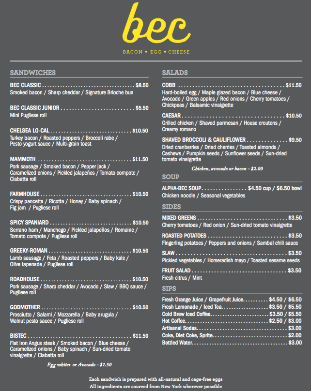 BEC, NYC's New All-Breakfast-Sandwich Restaurant, Ready To Open - Thrillist