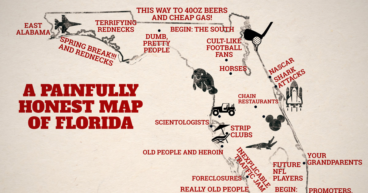 Honest Map of Florida With Miami, Orlando and the Florida Keys - Thrillist