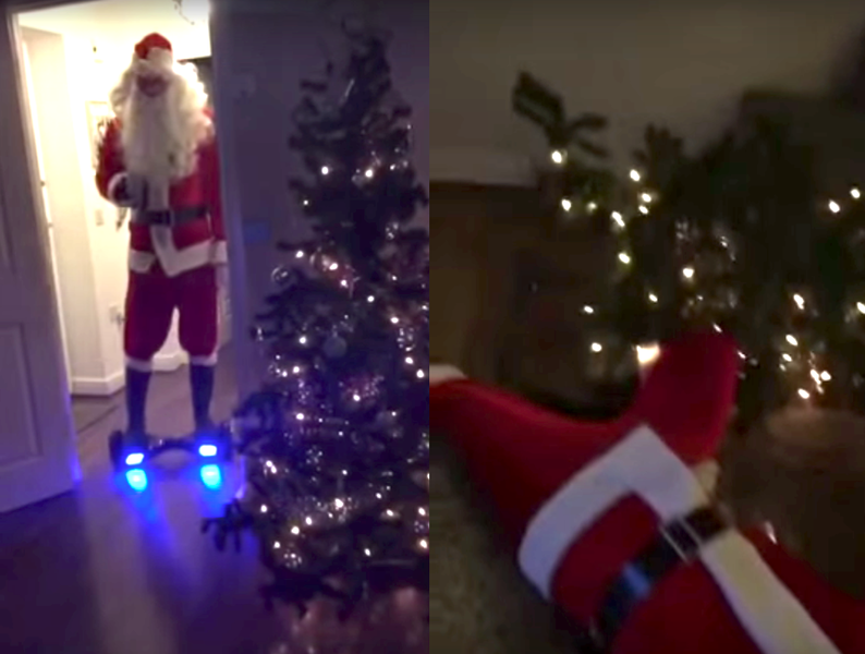 Santa Crashes "Hoverboard," Takes a Christmas Tree Down With Him ...