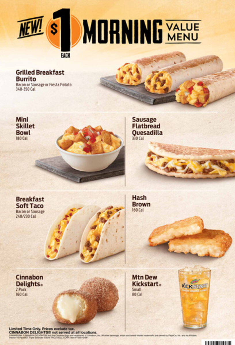 Taco Bell Dollar Breakfast Menu New Breakfast Skillet Bowl Soft Taco ...
