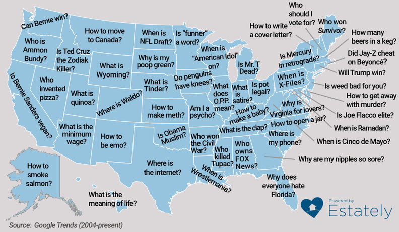 Google Questions US State Map - Thrillist