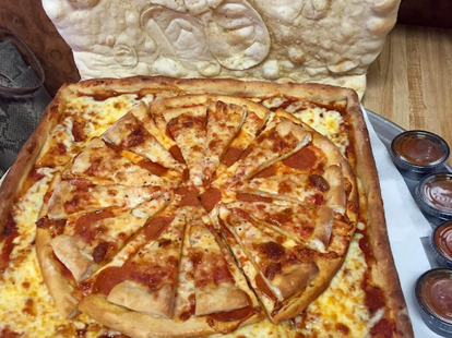 Pizza on a Pizza Served in a Box Made of More Pizza from Vinnie's ...