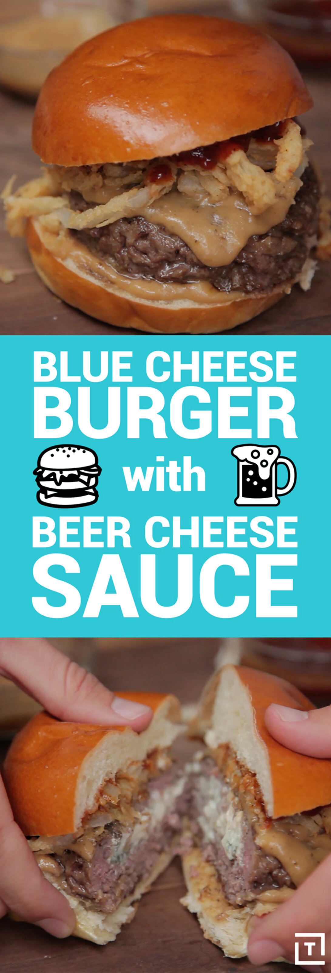 Blue Cheese Stuffed Burger Whiskey Glaze Onions Recipe Video - Thrillist