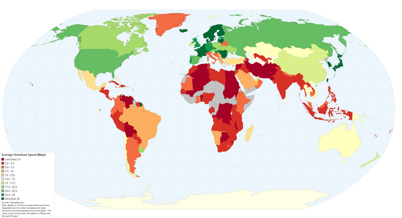 This Map Shows Ranks Internet Speeds Around the World - Thrillist