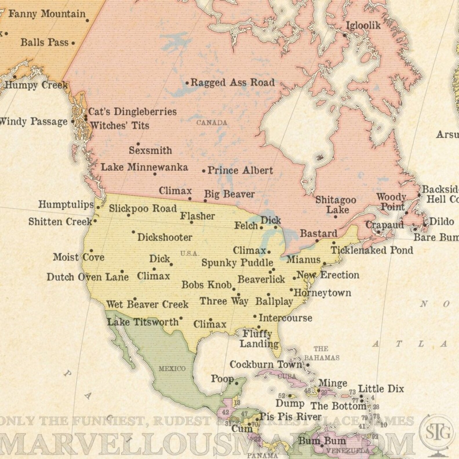 Map Shows Hilariously Rude Place Names All over the World - Thrillist