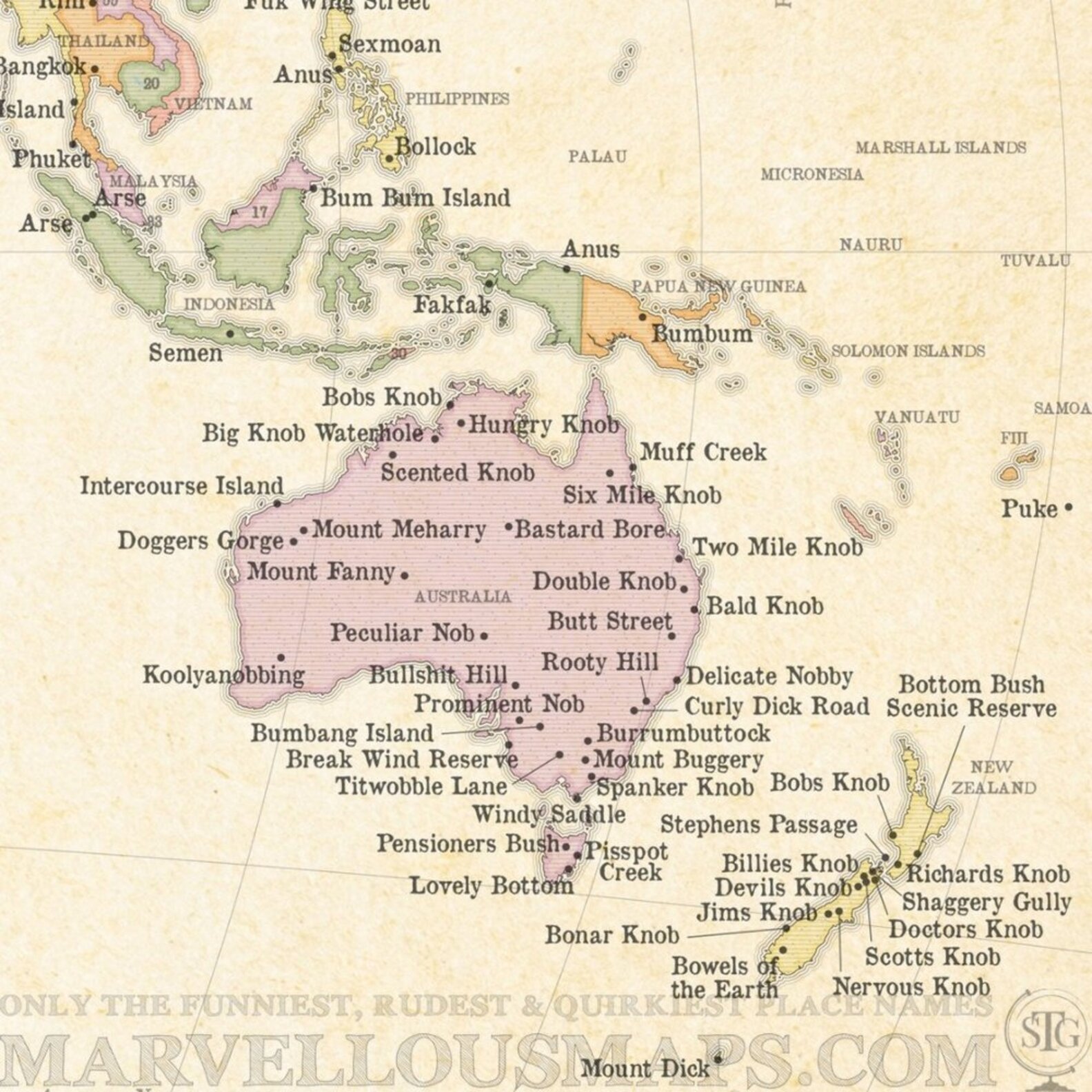 Map Shows Hilariously Rude Place Names All over the World - Thrillist