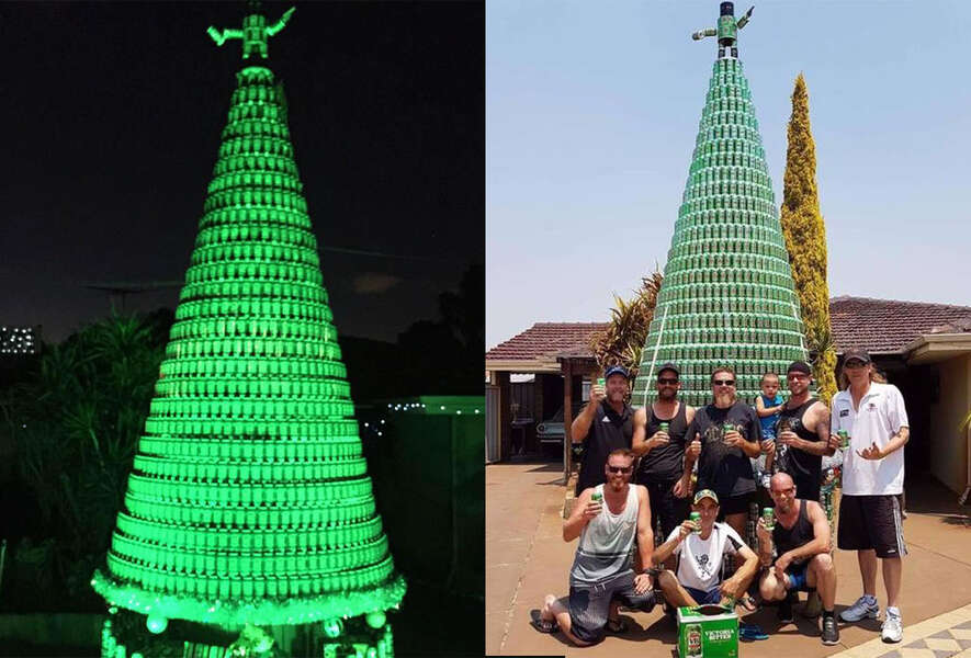 Australian Man Creates Christmas Tree out of Beer - Thrillist