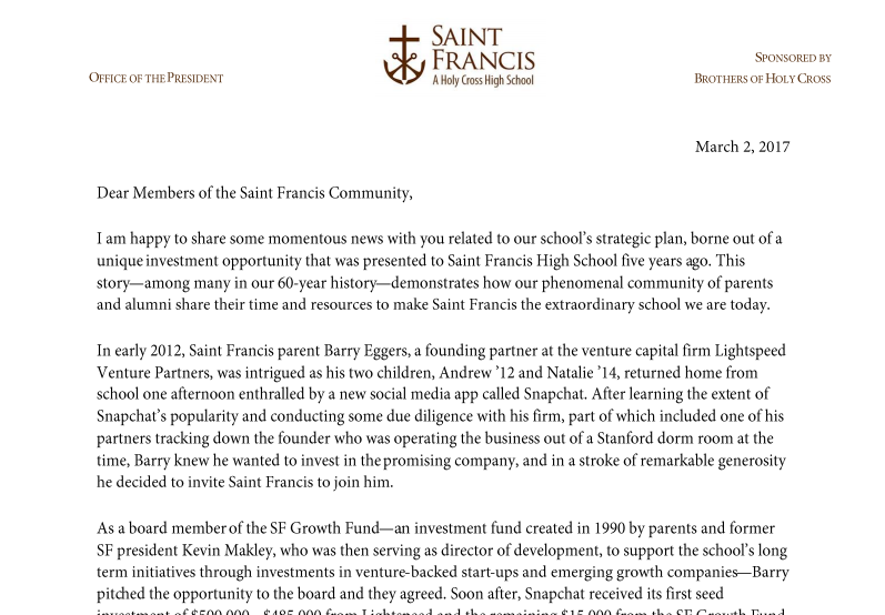 Saint Francis High School Makes Millions Off Snapchat IPO - Thrillist