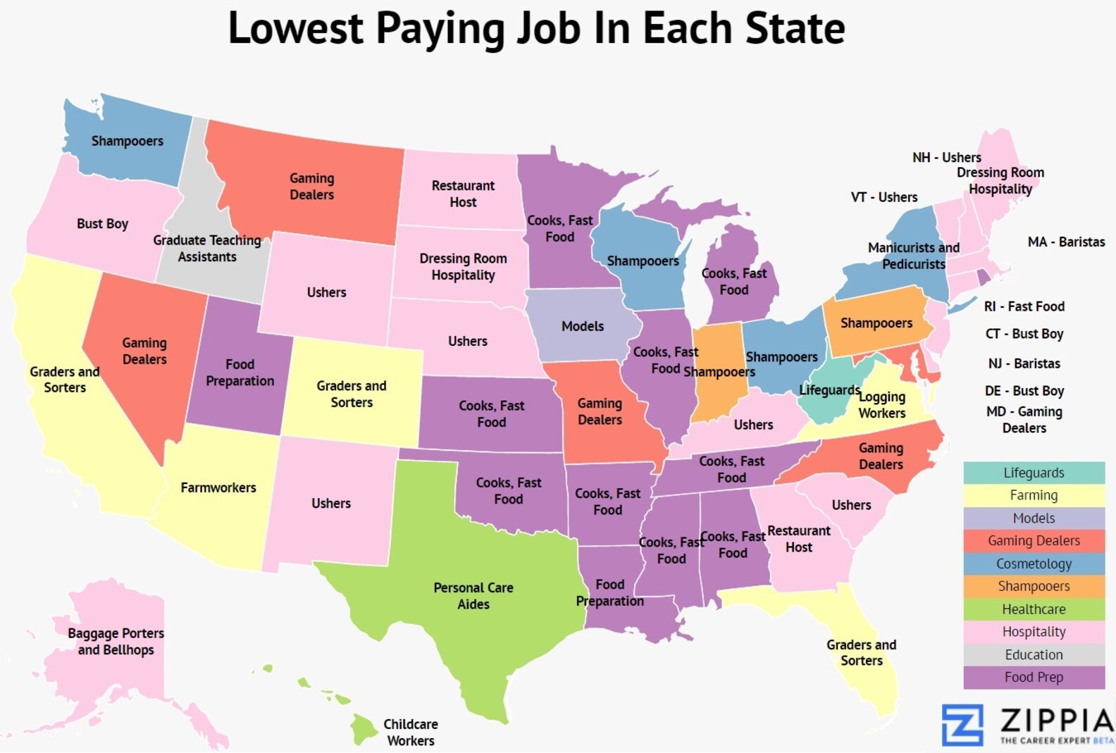 Zippia Maps Show The Highest and Lowest Paying Jobs in Each State ...