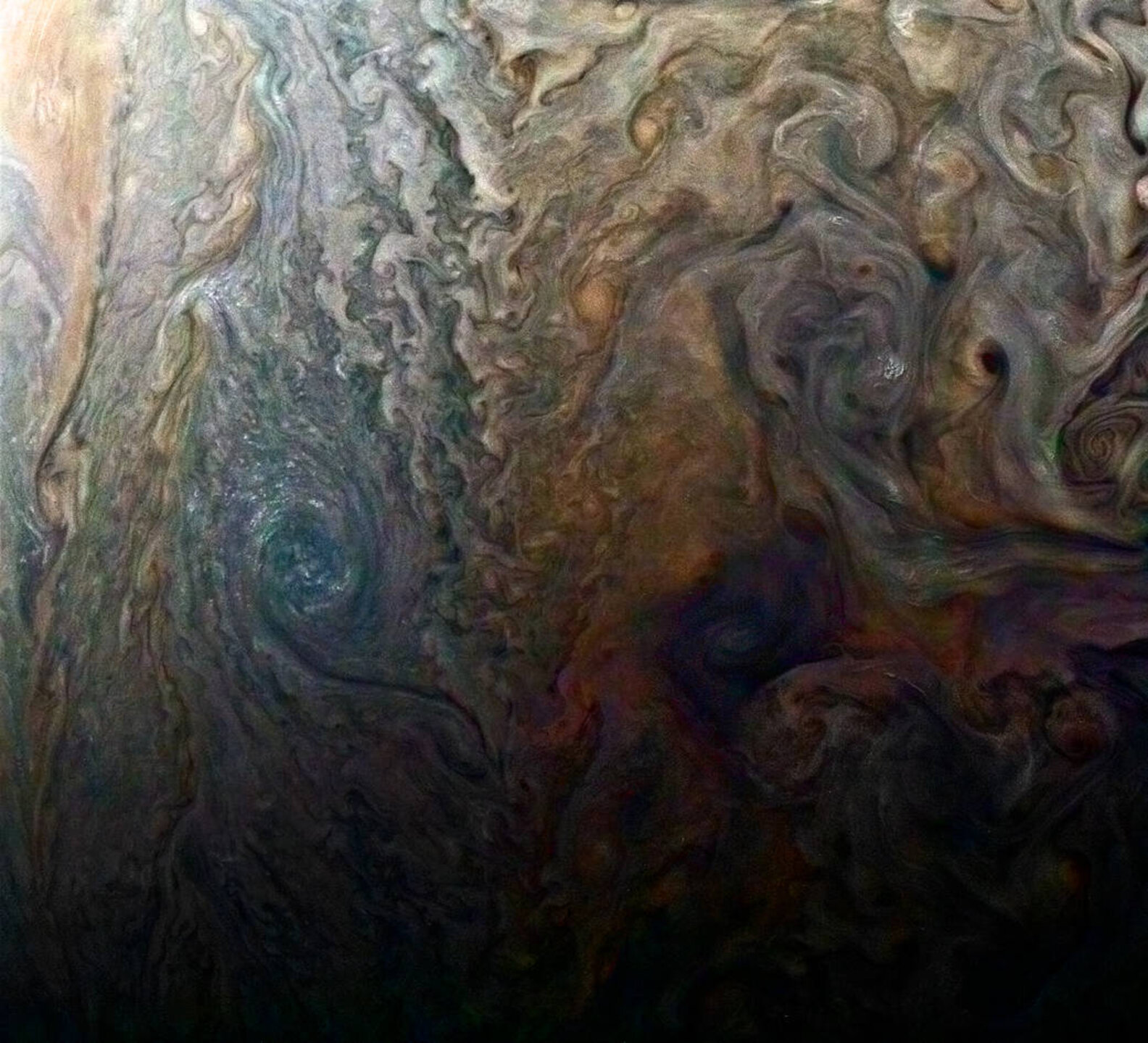 Enhanced Juno Image Shows Jupiter's Swirling Storms in Color - Thrillist