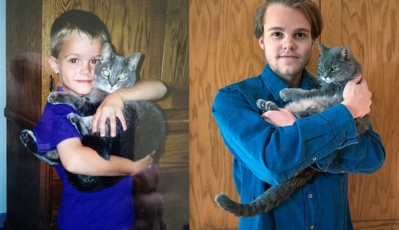 Photos Taken Years Apart Show Cats And Their Humans Growing Up Together ...
