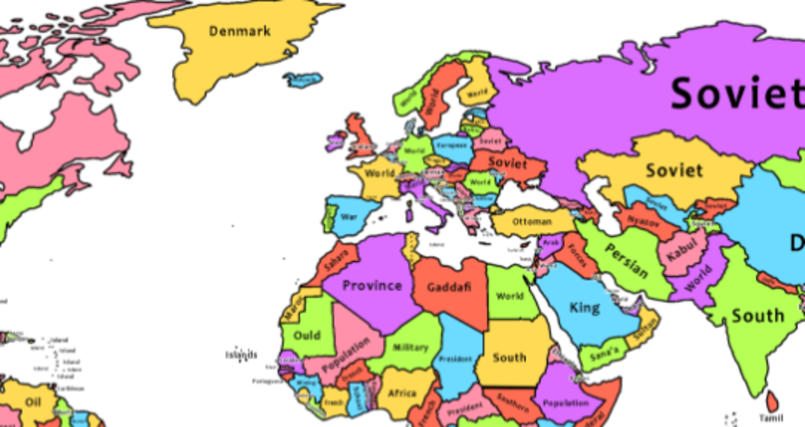 Map Shows the Most Used Word on Every Country's Wikipedia Page - Thrillist