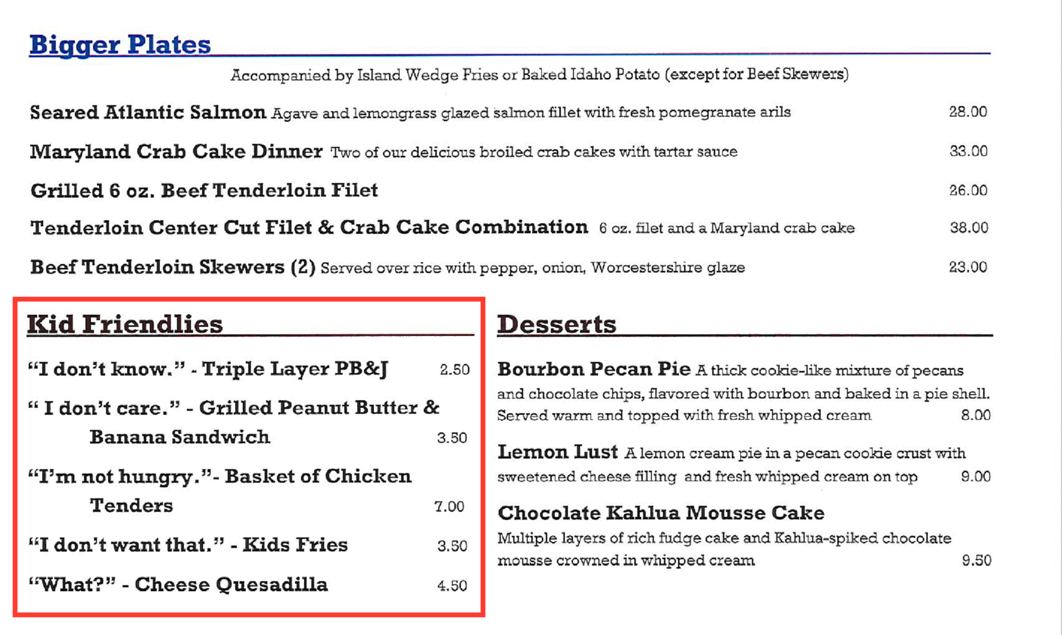 Fager's Island Kids Menu Is Filled With Jokes About Picky Eaters ...