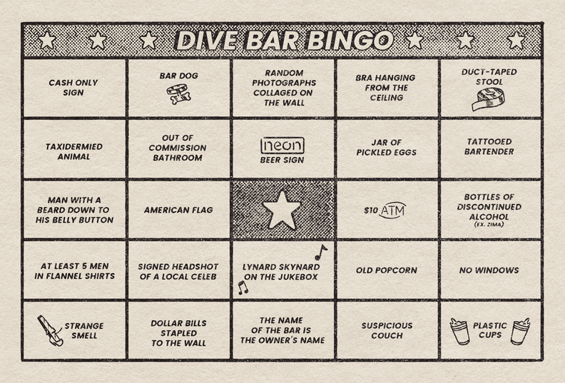 Dive Bar Bingo Sheet - Thrillist