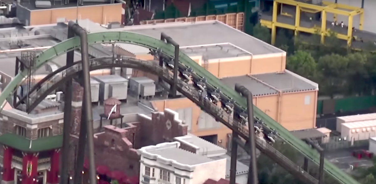Universal Studios Japan Roller Coaster Stalls & Traps People Midair ...
