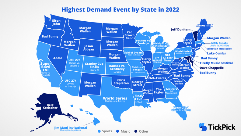 Most Popular Concerts and Sporting Events in 2022 by State - Thrillist
