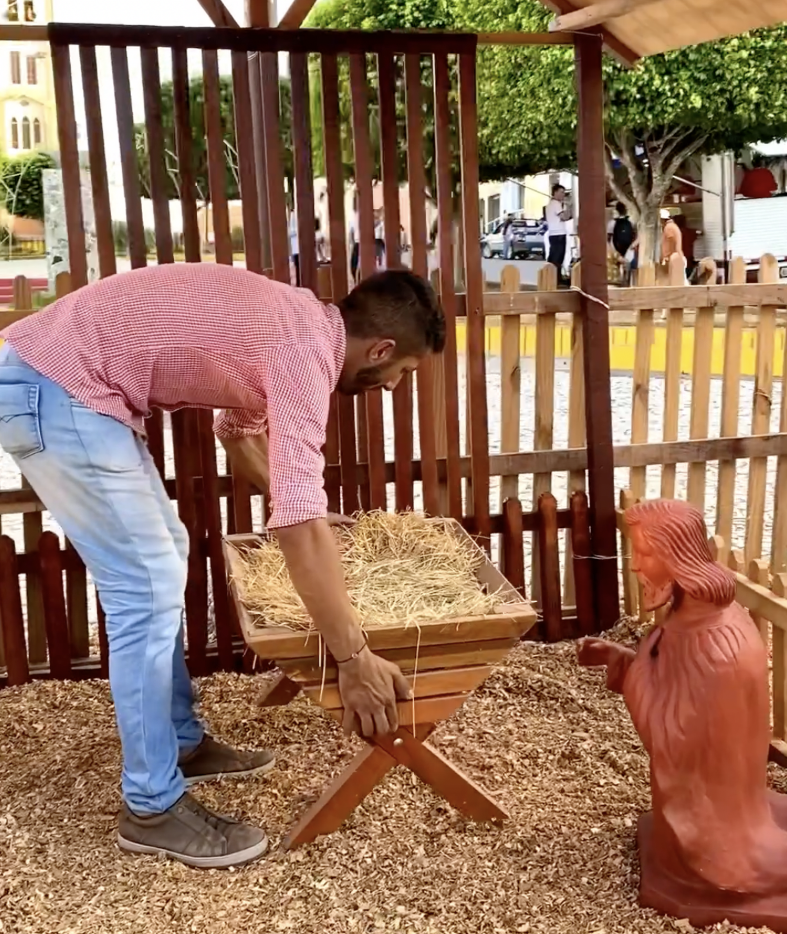 Guy Walking By Nativity Scene Discovers Someone Sleeping In The Manger ...