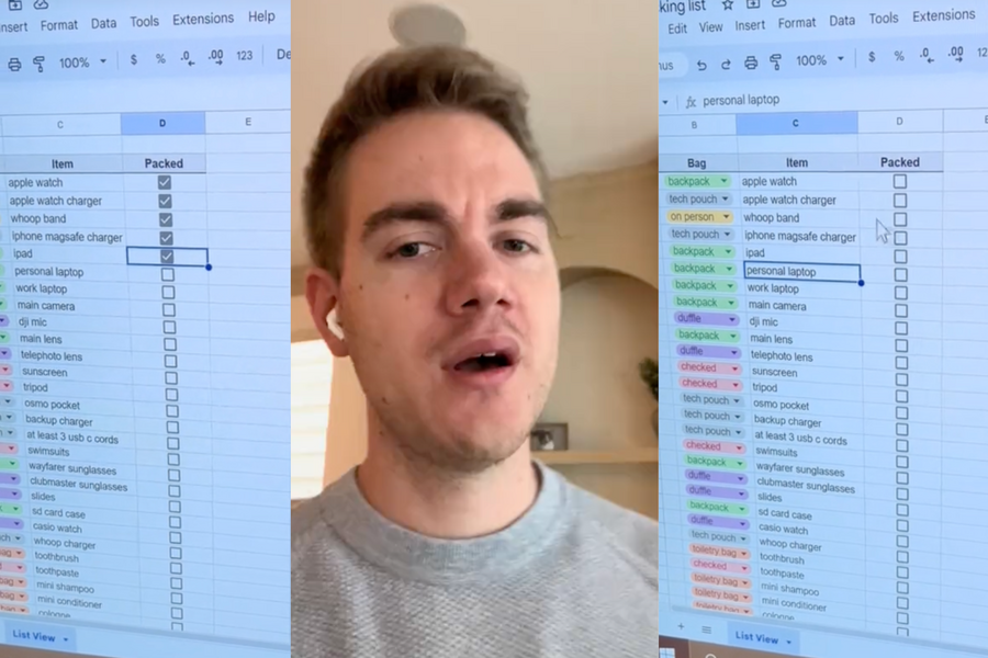 Packing Spreadsheet TikTok Video Is the Ultimate Travel Hack - Thrillist