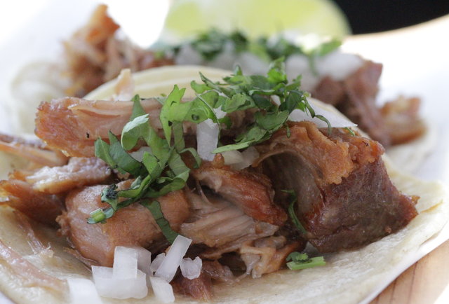 Carnitas tacos at Zona Rosa, a Mexican restaurant in Williamsburg