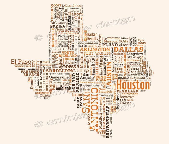 Eminjay Design's Typographical Texas Map - Own - Thrillist Dallas