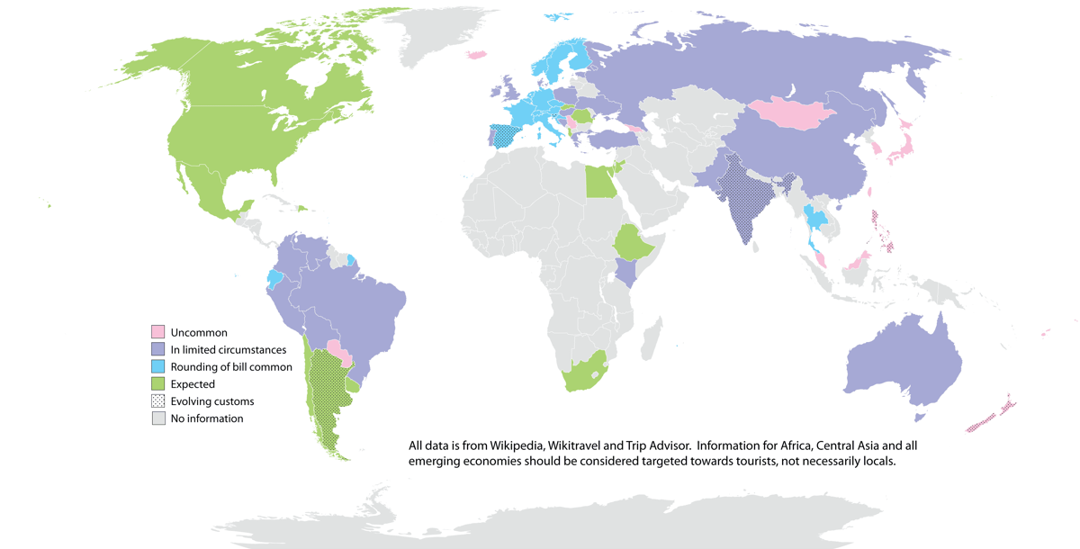 Reddit map shows which countries suck most at tipping - Thrillist